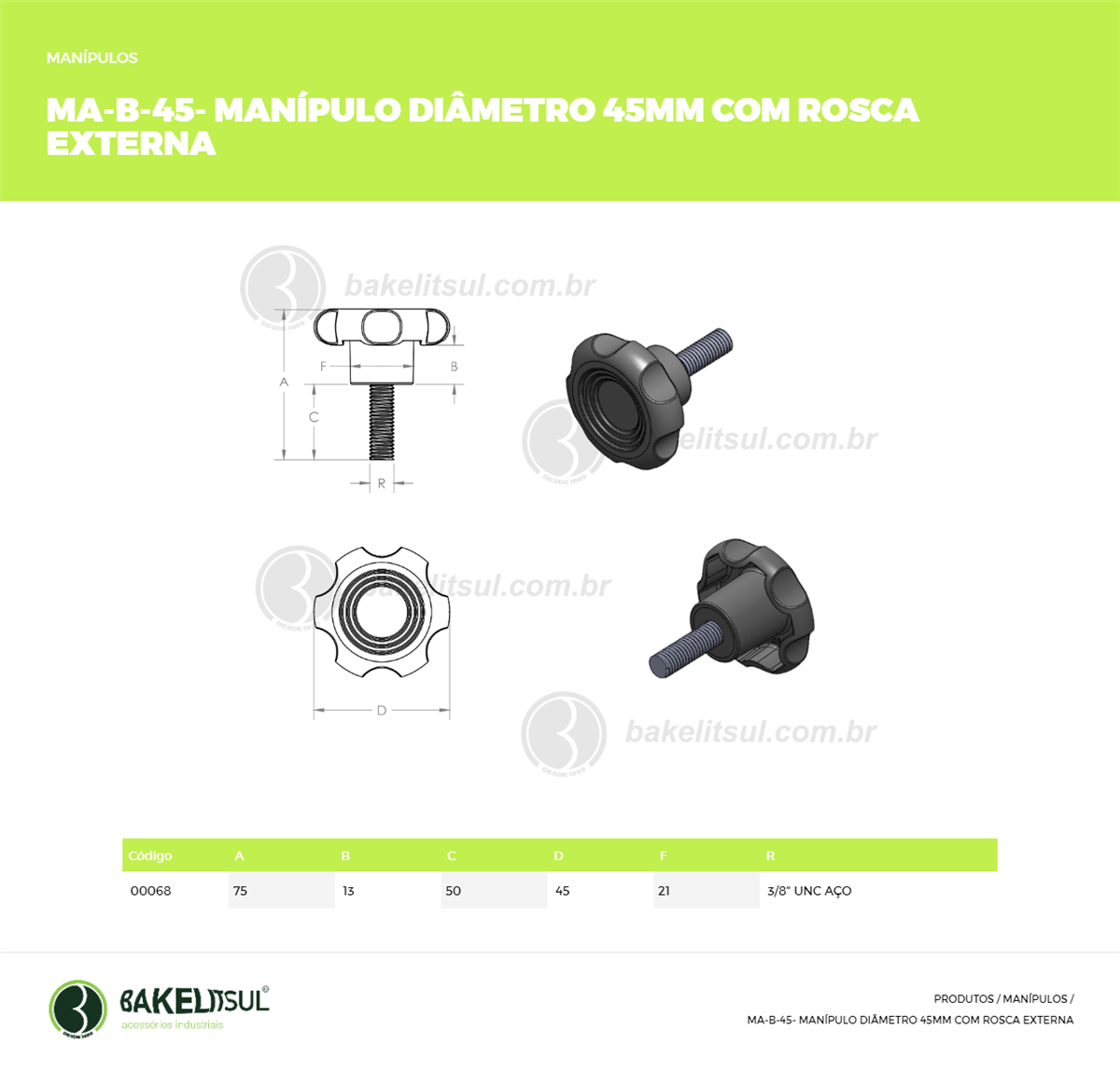 MANÍPULO 43MM ROSCA EXTERNA - Bakelitsul