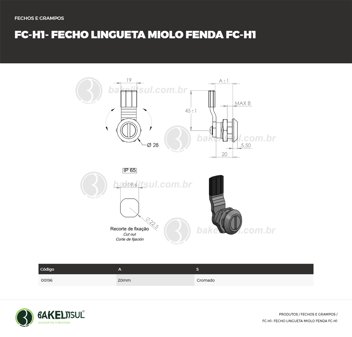 FECHO LINGUETA METÁLICO MIOLO FENDA FC-H1 - Bakelitsul