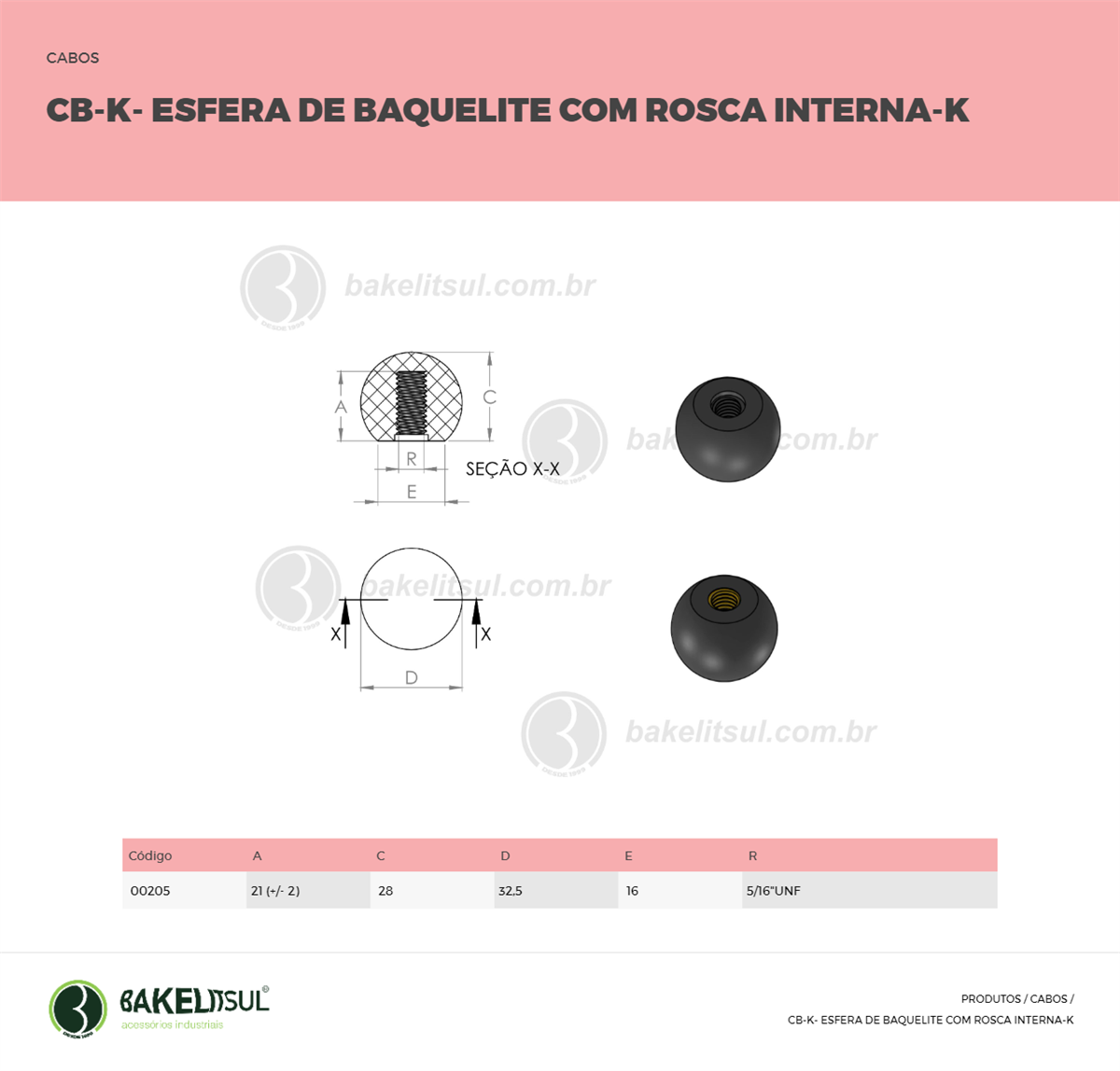 Cabo Esfera De Baquelite Rosca Interna Cb K Bakelitsul