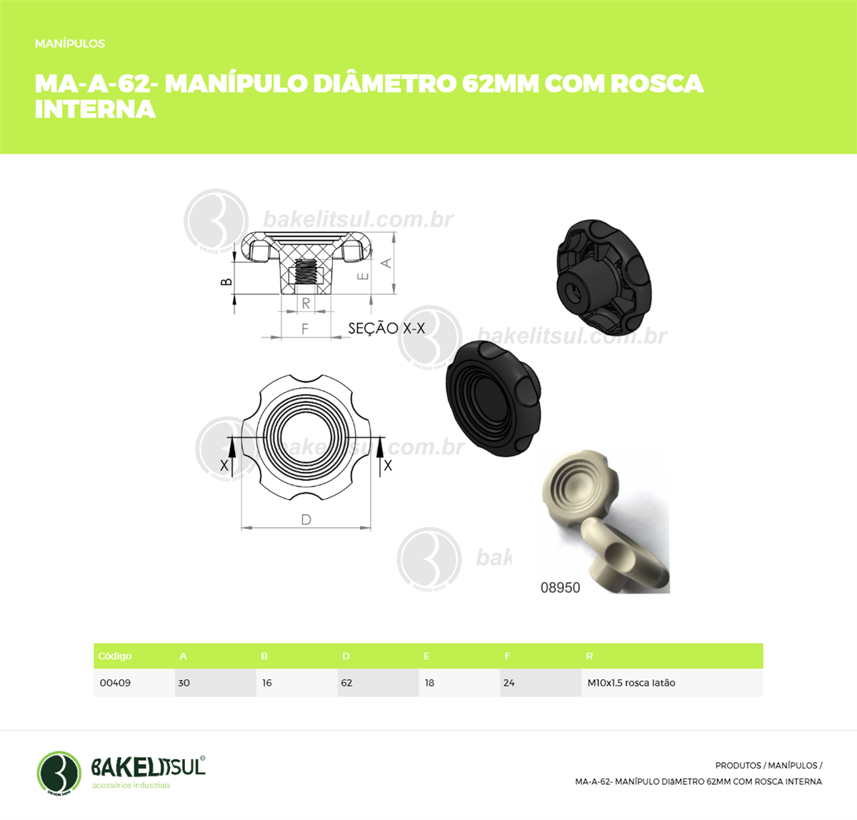 MANÍPULO 62MM ROSCA INTERNA - Bakelitsul