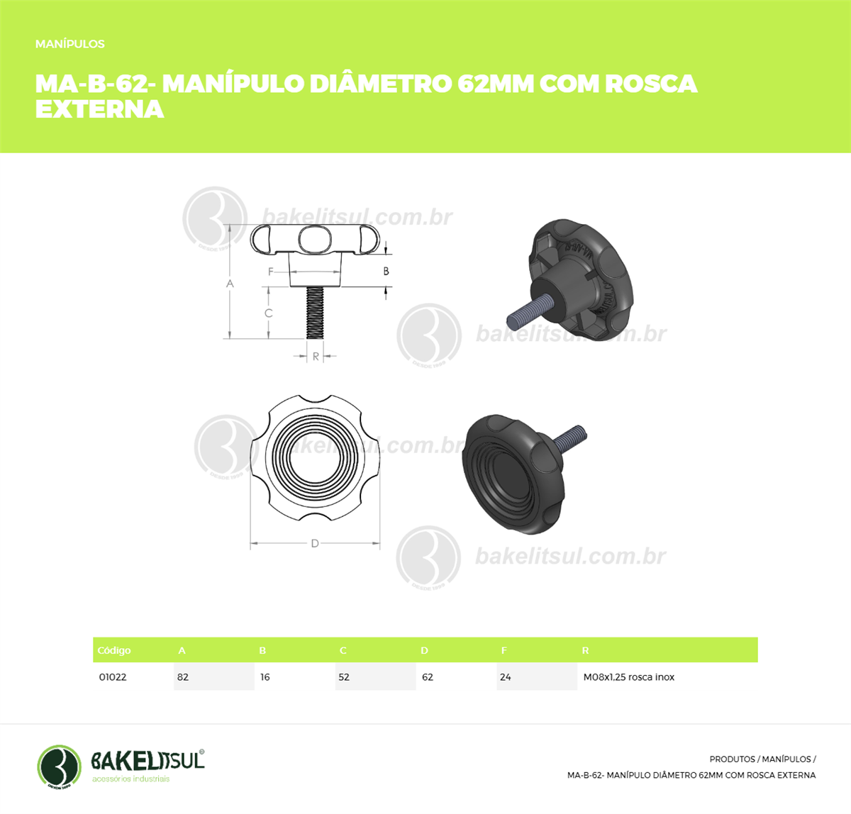 MANÍPULO 62MM ROSCA EXTERNA - Bakelitsul