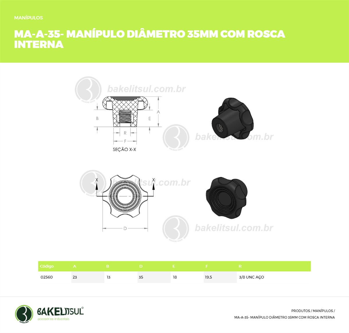 MANÍPULO 35MM ROSCA INTERNA - Bakelitsul
