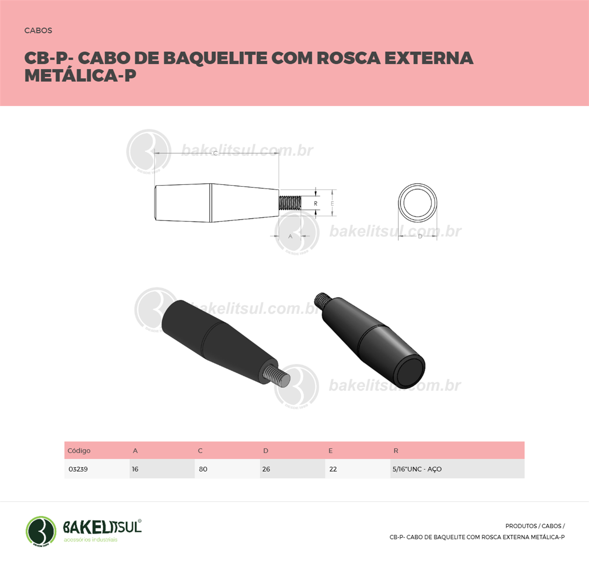 CABO DE BAQUELITE ROSCA EXTERNA CB-P - Bakelitsul