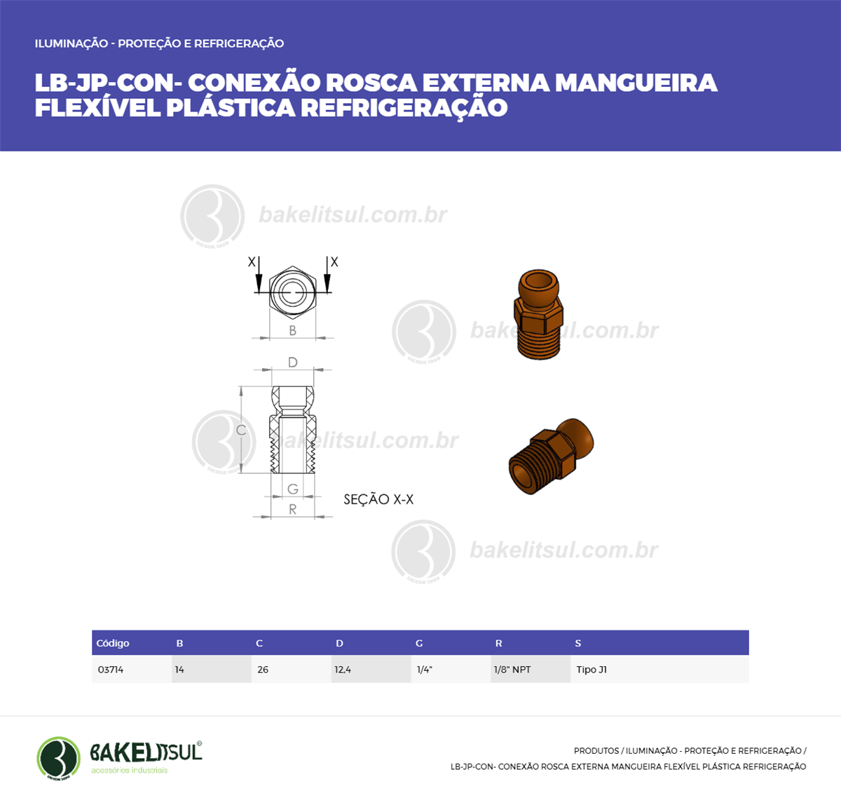 CONECTOR ROSCA EXTERNA PARA FLEXÍVEL PLÁSTICO LB-JP-CON - Bakelitsul