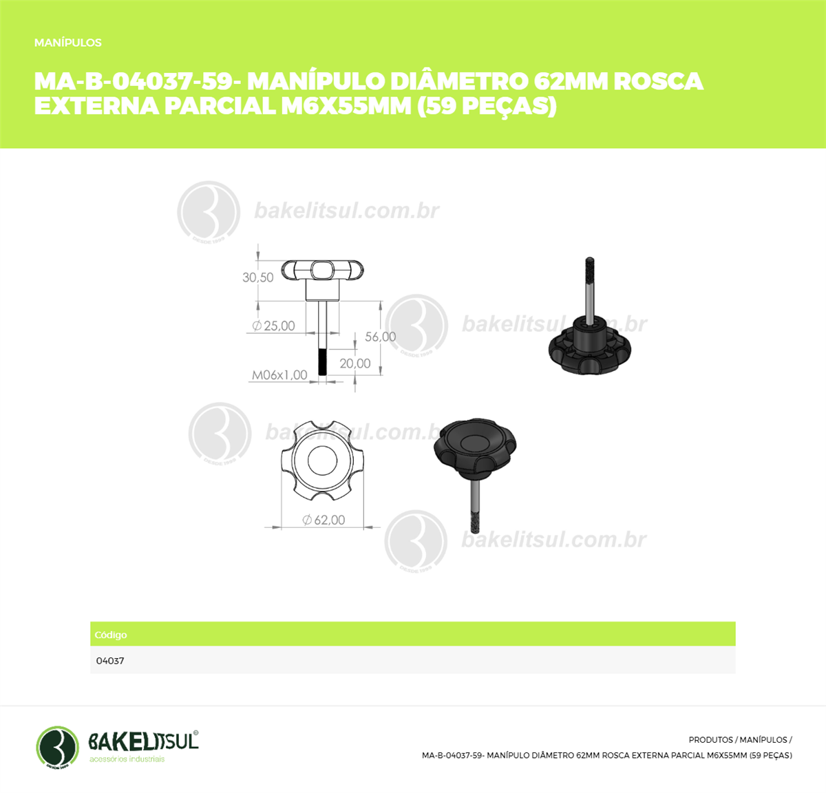 MANÍPULO 62MM ROSCA EXTERNA - Bakelitsul
