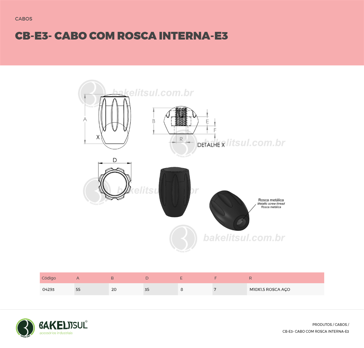 Cabo Com Rosca Interna MetÁlica Cb E3 Bakelitsul