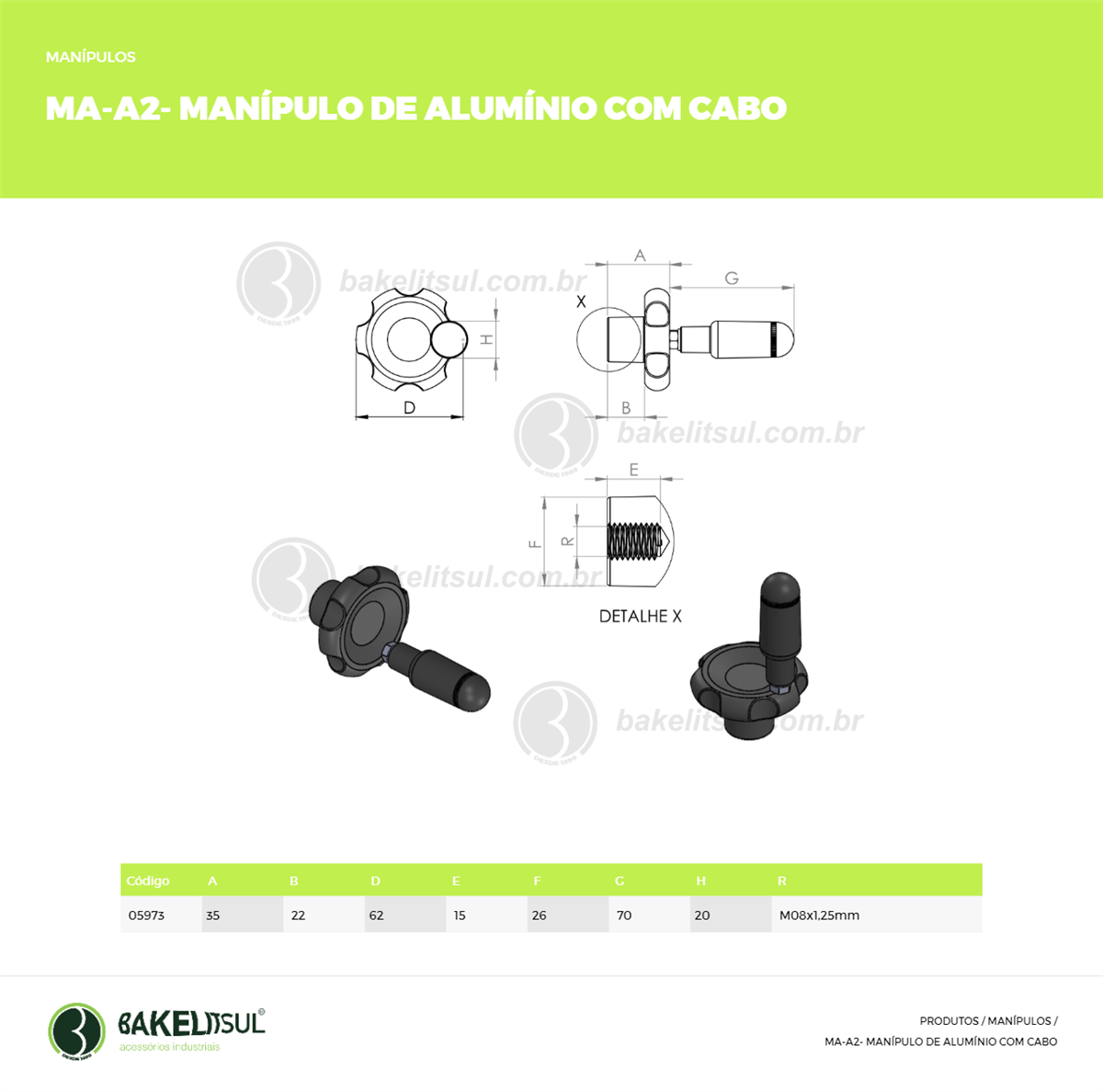 MANÍPULO DE ALUMÍNIO COM CABO - Bakelitsul