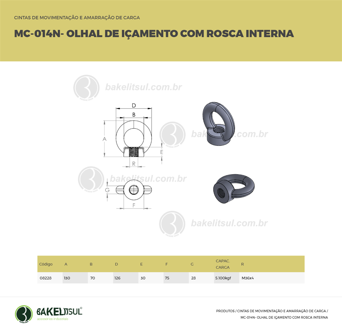 OLHAL DE IÇAMENTO COM ROSCA INTERNA MC-014N - Bakelitsul
