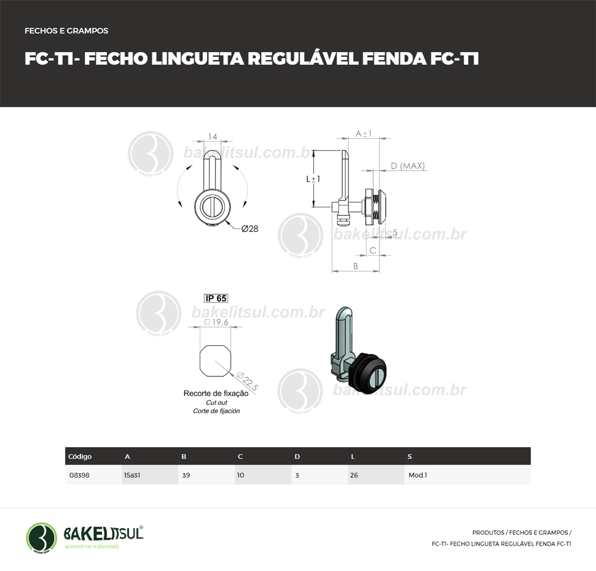 FECHO LINGUETA REGULÁVEL FENDA FC-T1 - Bakelitsul