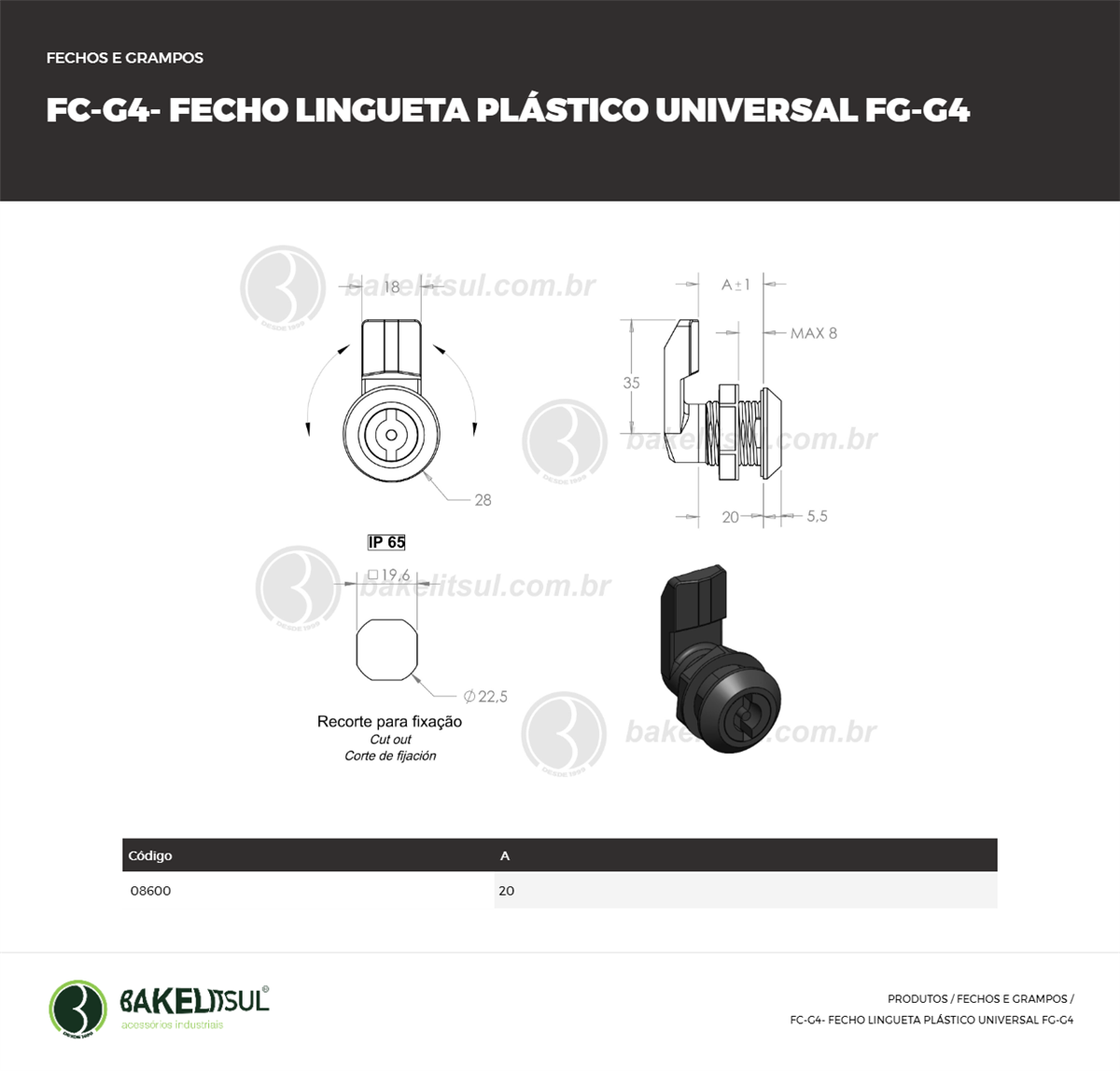 FECHO LINGUETA PLÁSTICO MIOLO UNIVERSAL FC-G4 - Bakelitsul