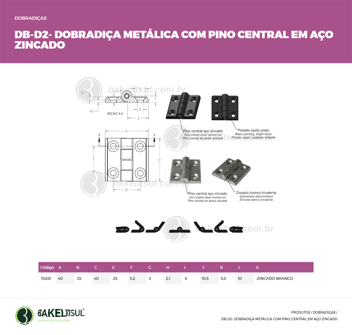 DOBRADIÇA METÁLICA DB-D2 - Bakelitsul