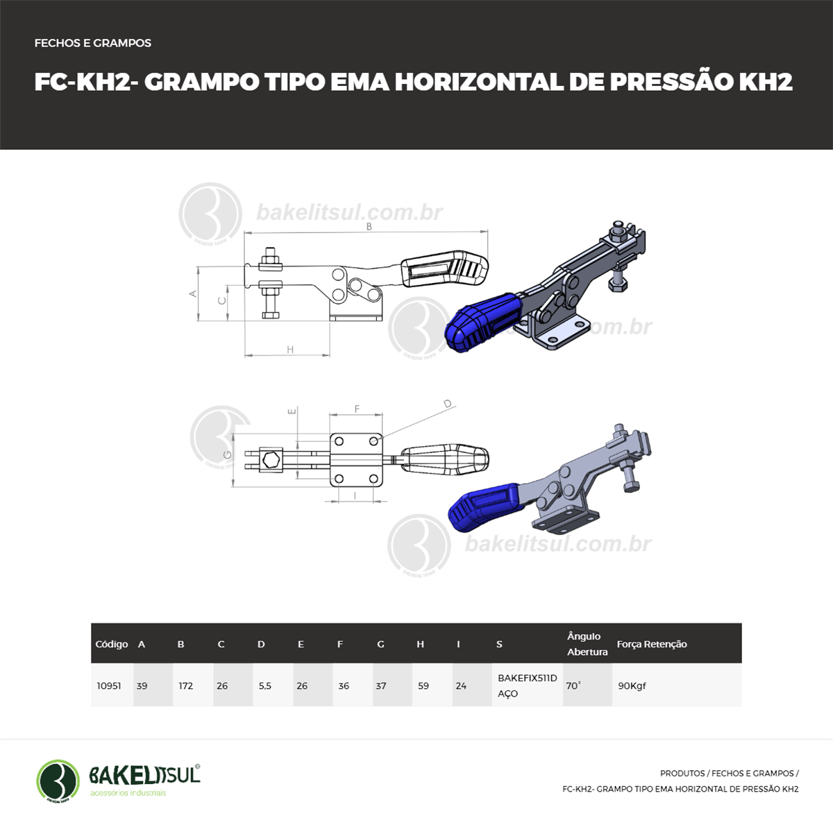 GRAMPO DE PRESSÃO HORIZONTAL TIPO EMA FC-KH2 - Bakelitsul