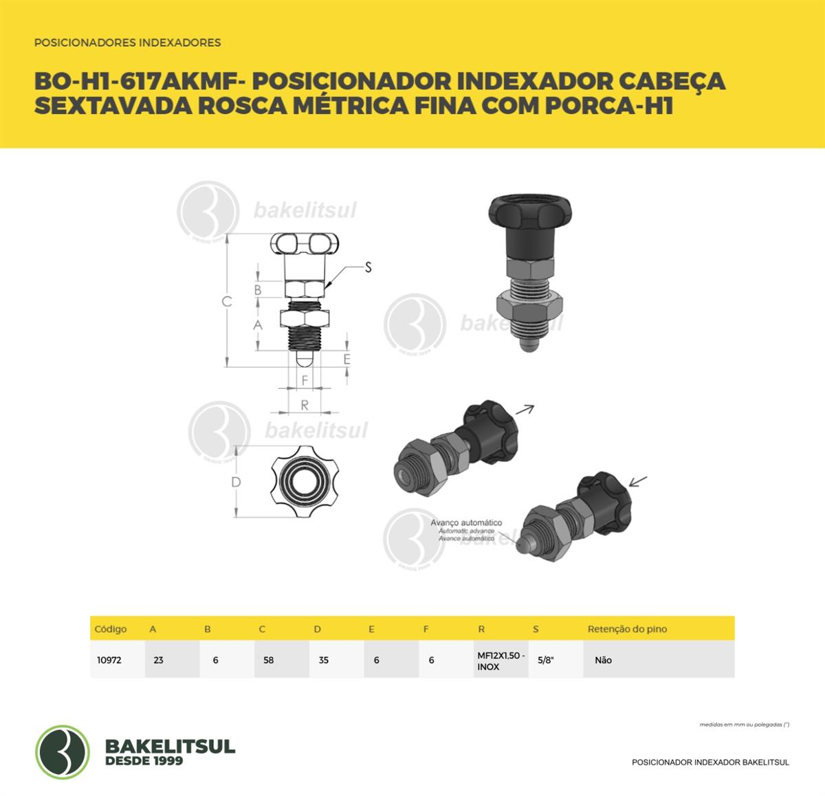 POSICIONADOR INDEXADOR H1 SEXTAVADO MÉTRICO FINO COM PORCA - Bakelitsul