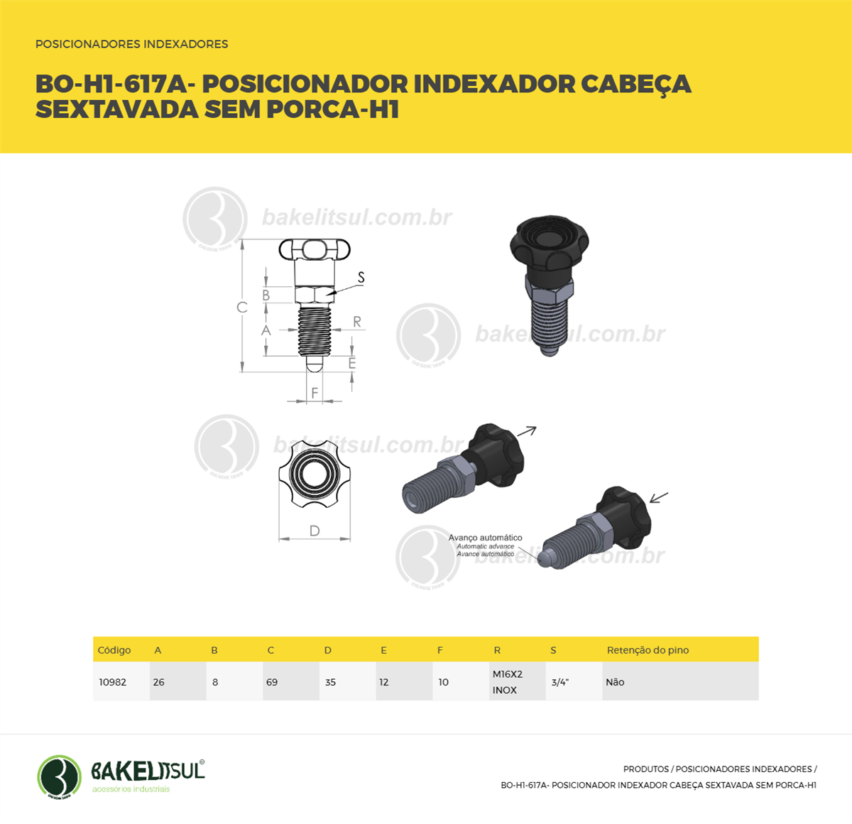 POSICIONADOR INDEXADOR H1 SEXTAVADO SEM PORCA - Bakelitsul