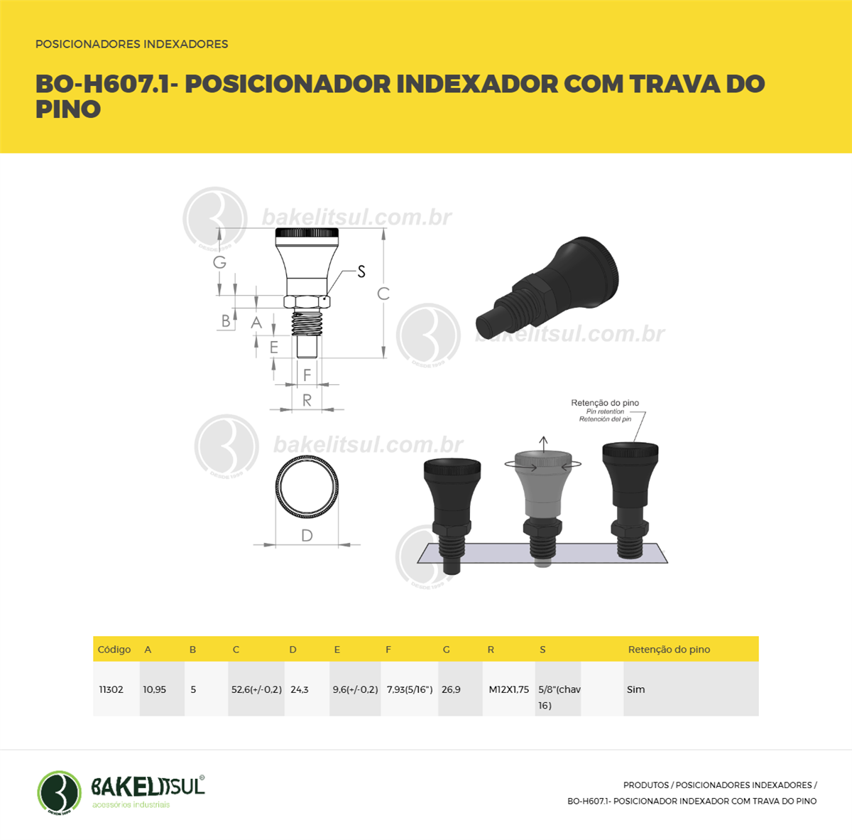 POSICIONADOR INDEXADOR H607.1 SEXTAVADO COM TRAVA - Bakelitsul