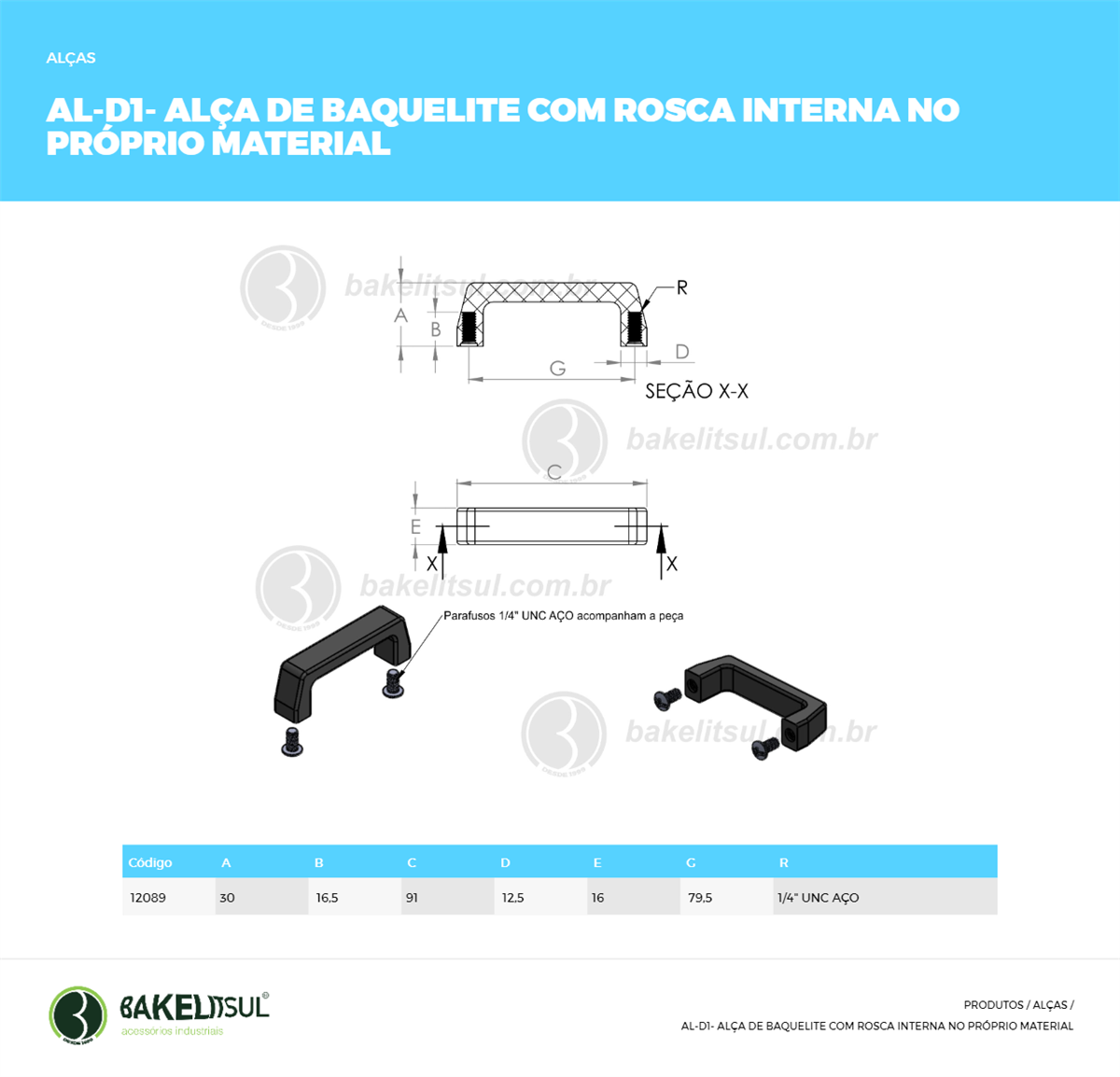 ALÇA DE BAQUELITE ROSCA INTERNA ¼” - Bakelitsul