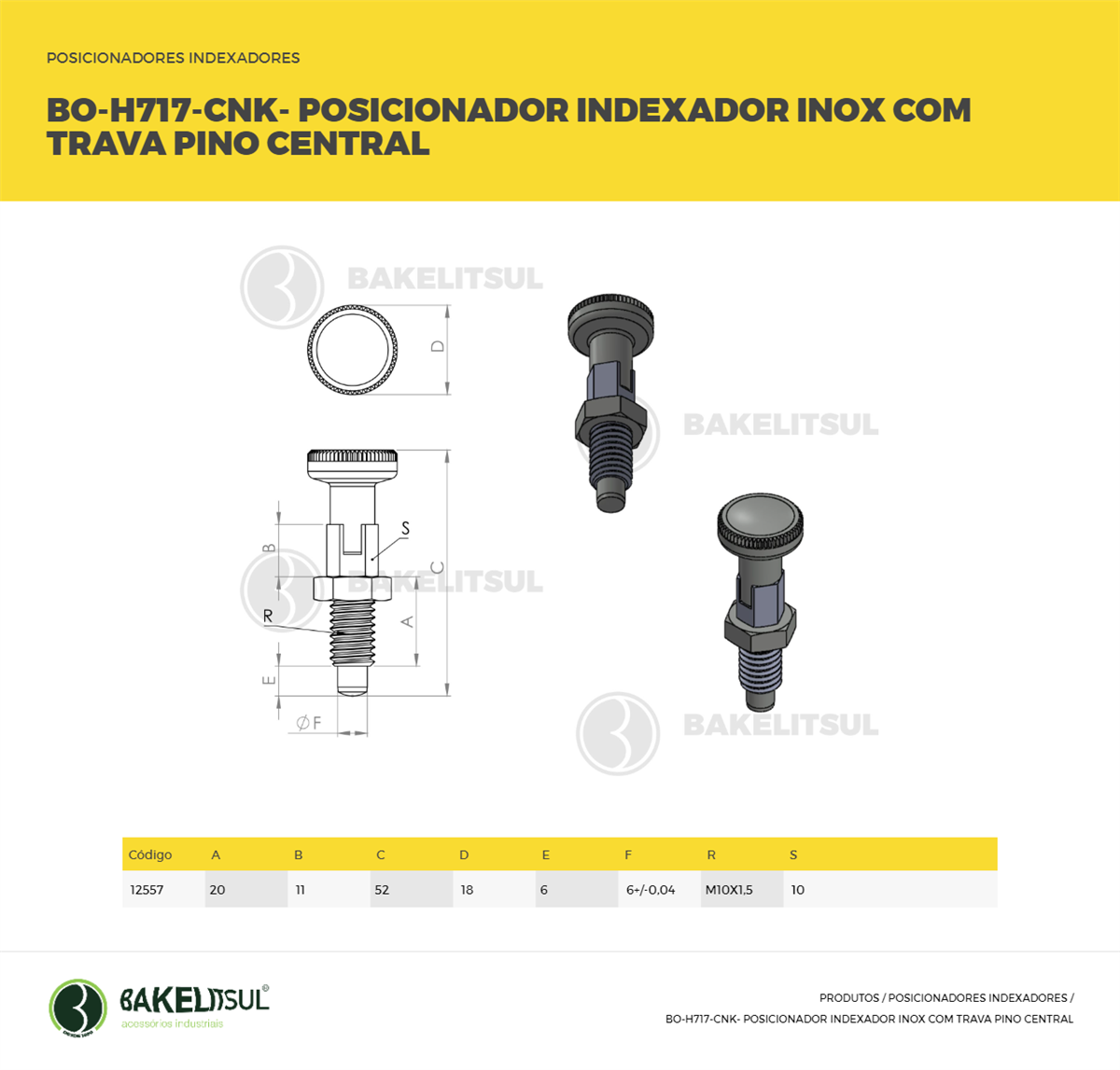 POSICIONADOR INDEXADOR H717-CNK INOX COM TRAVA - Bakelitsul